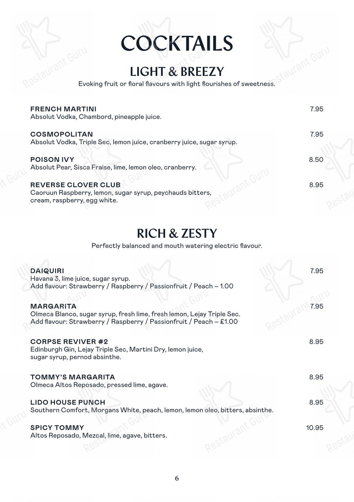 Menu at Lido Prestwick pub & bar, Prestwick