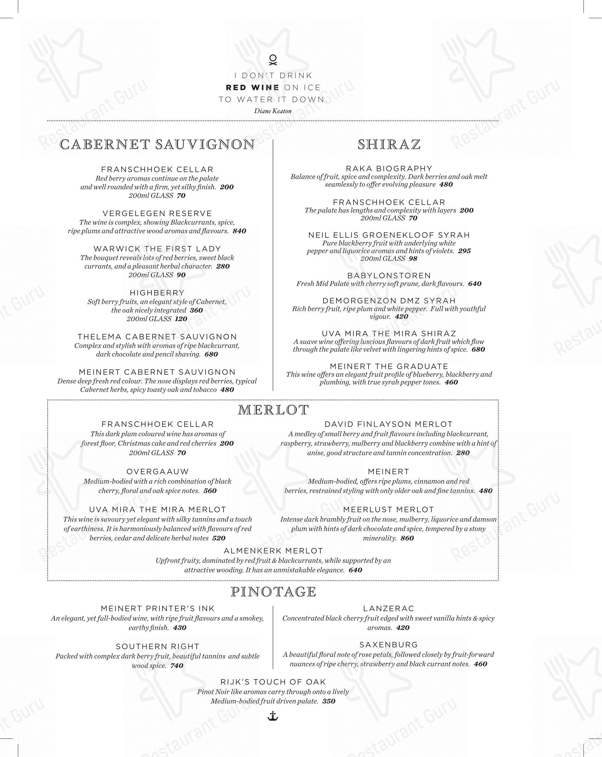 Menu at Life Grand Cafe Waterfront, Cape Town, 2 Pierhead Road