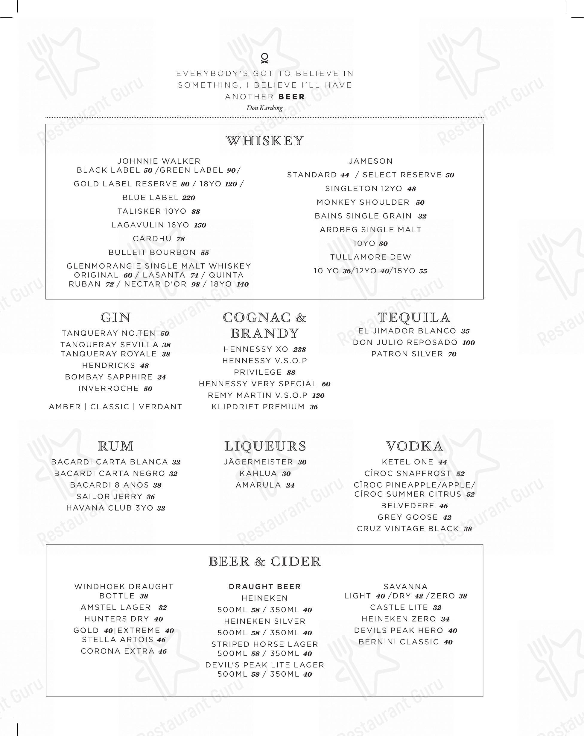 Menu at Life Grand Cafe Waterfront, Cape Town, 2 Pierhead Road