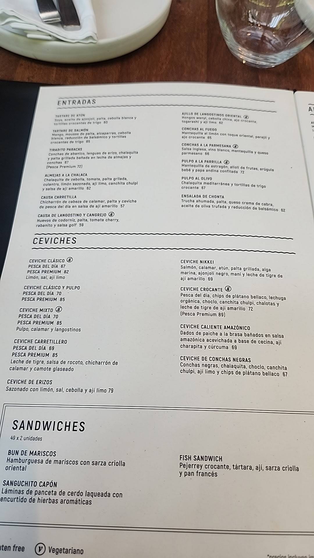 Carta del restaurante Amoramar, San Isidro