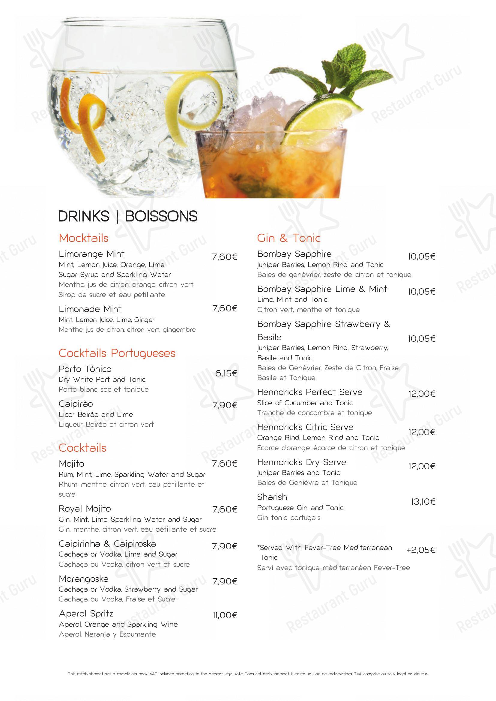 Carta del pub y bar Cervejaria Ribadouro, Lisboa