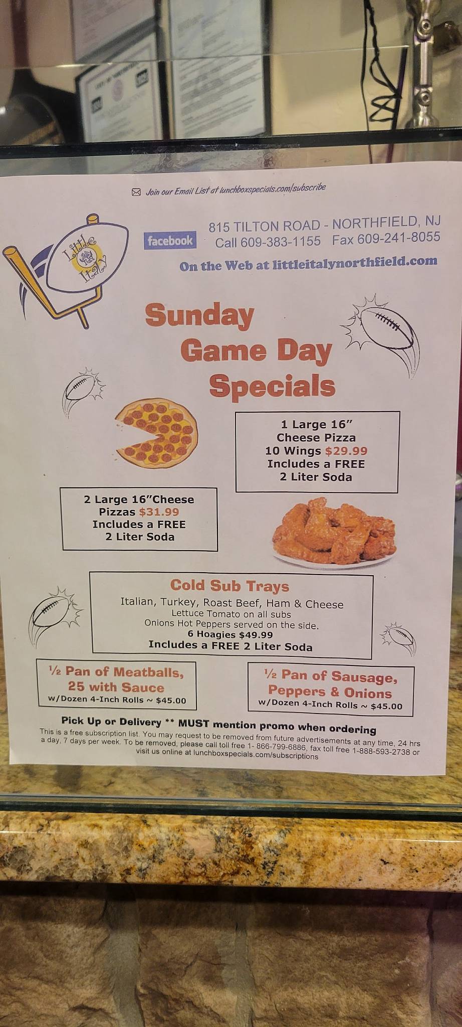 Menu at Little Italy Restaurant & Pizzeria, Northfield