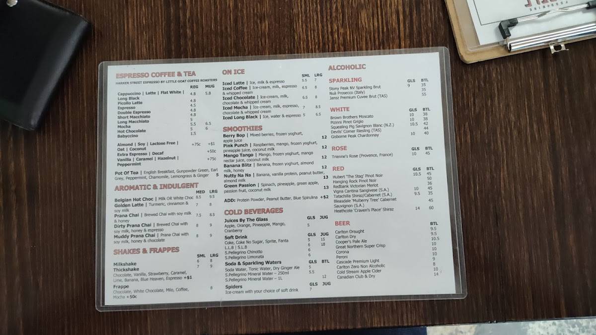 Menu at Little Vic’s cafe, Riddells Creek