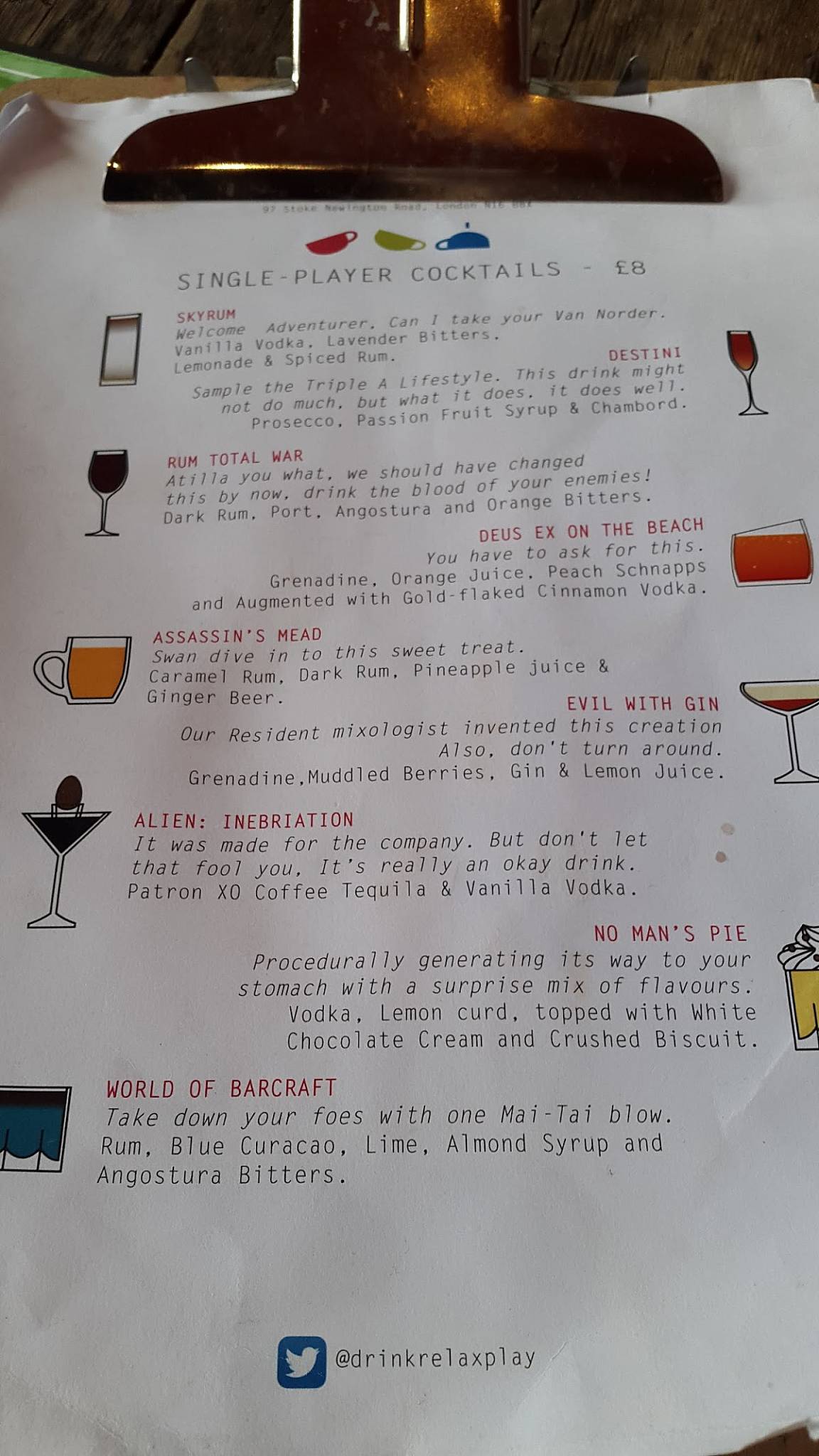 Menu at Loading Bar, London, 129 Stoke Newington High St