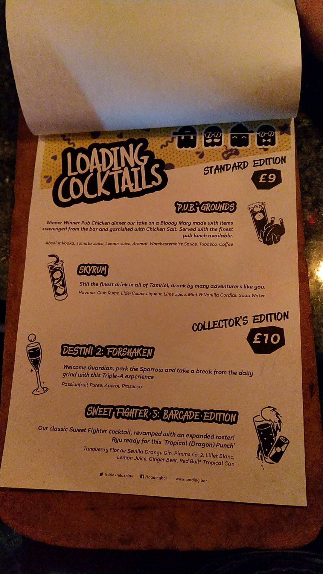 Menu at Loading Bar, London, 129 Stoke Newington High St