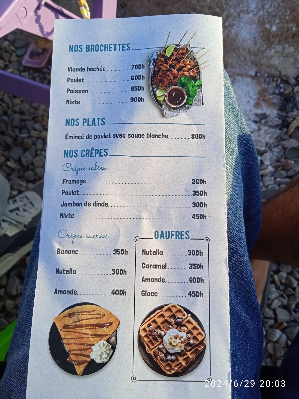 Menu at Loca plage restaurant, Taghazout