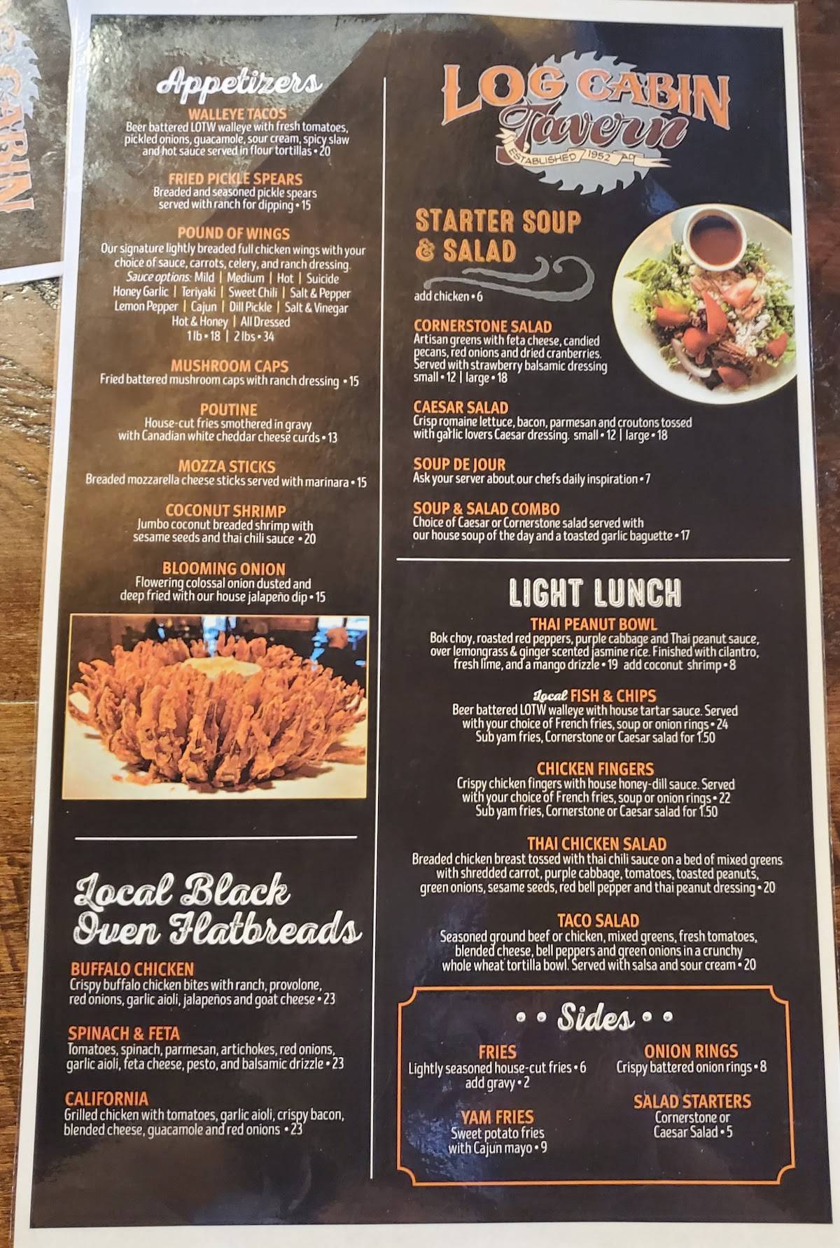Menu at Log Cabin Tavern pub & bar, Kenora
