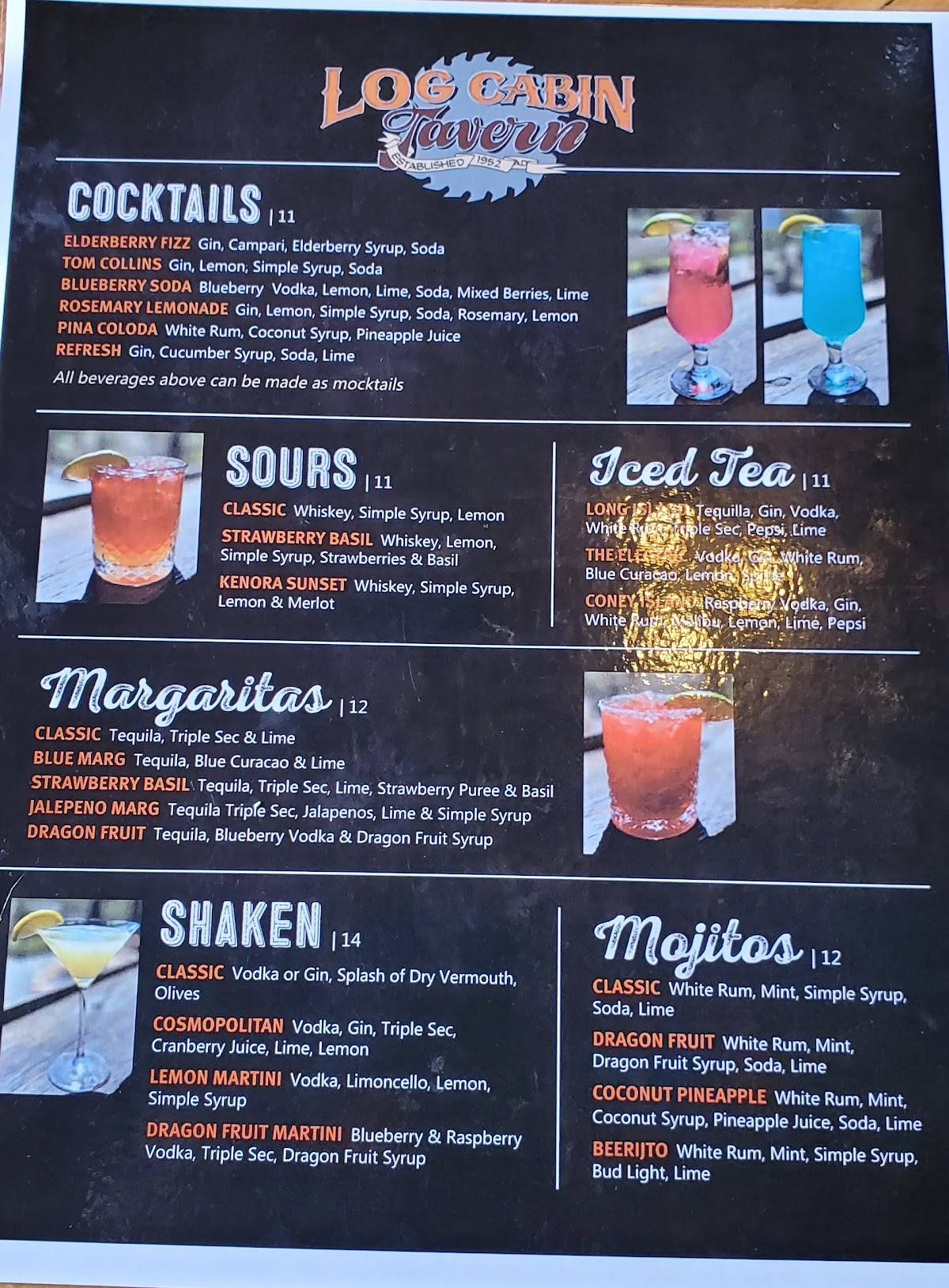 Menu at Log Cabin Tavern pub & bar, Kenora