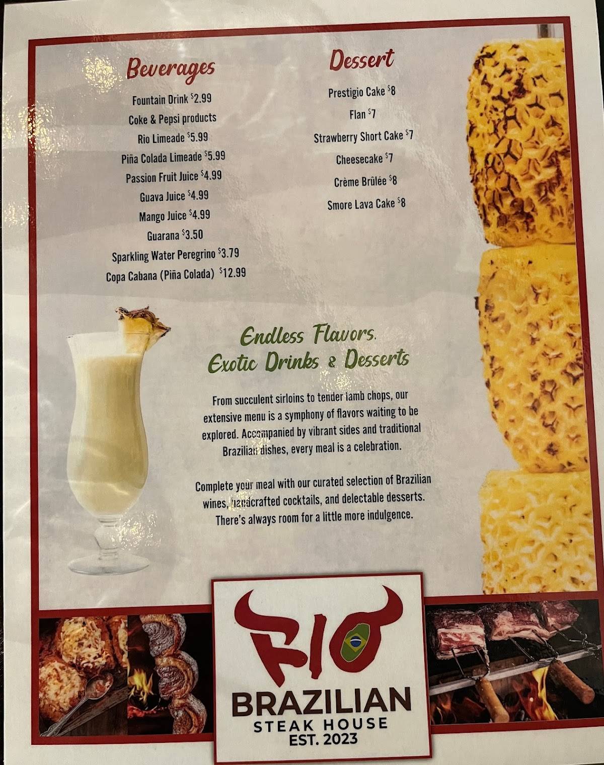 Menu at Rio Brazilian Steakhouse, Logan