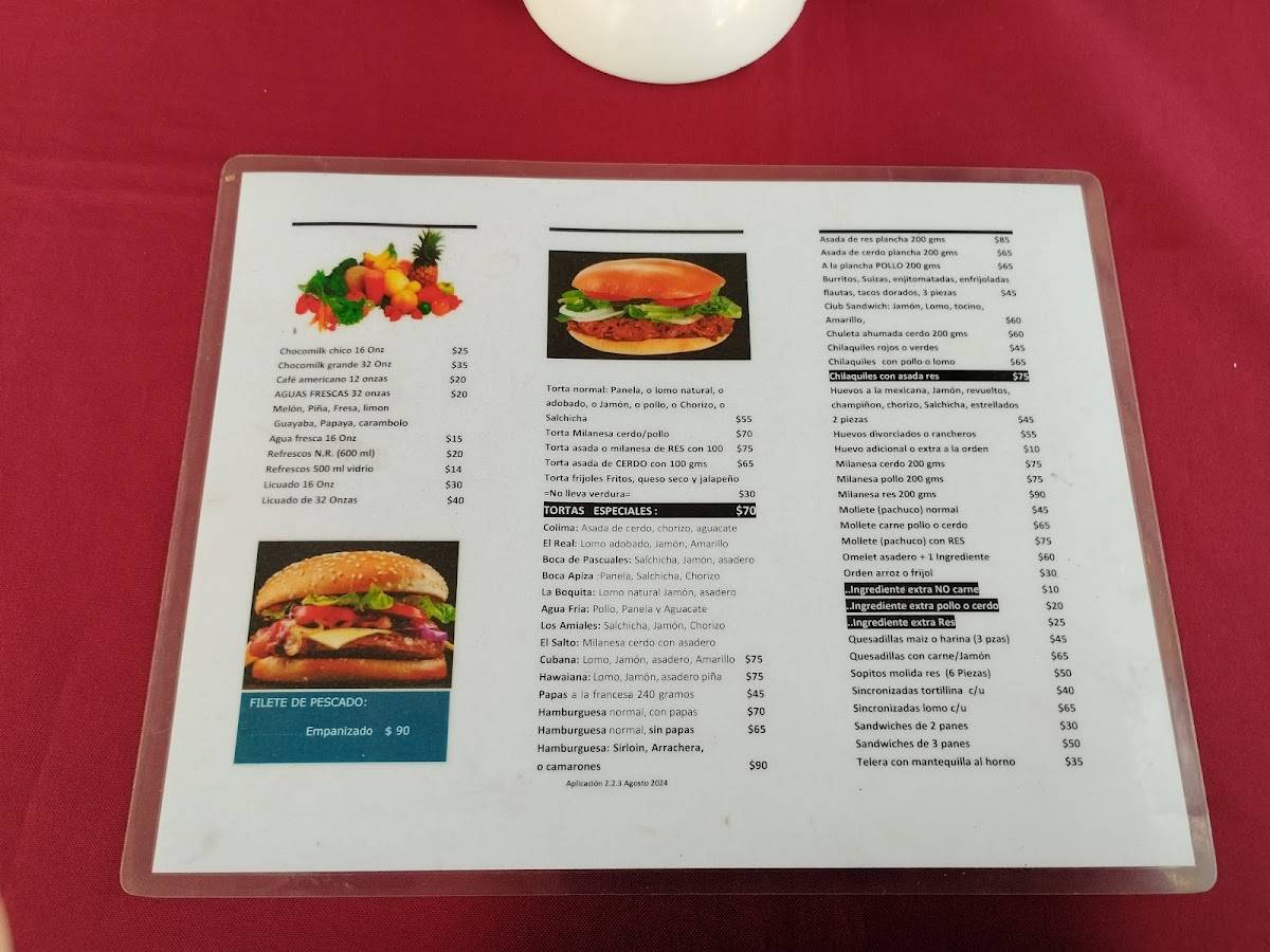 Menu at Lonchería La Iguana restaurant, Colima