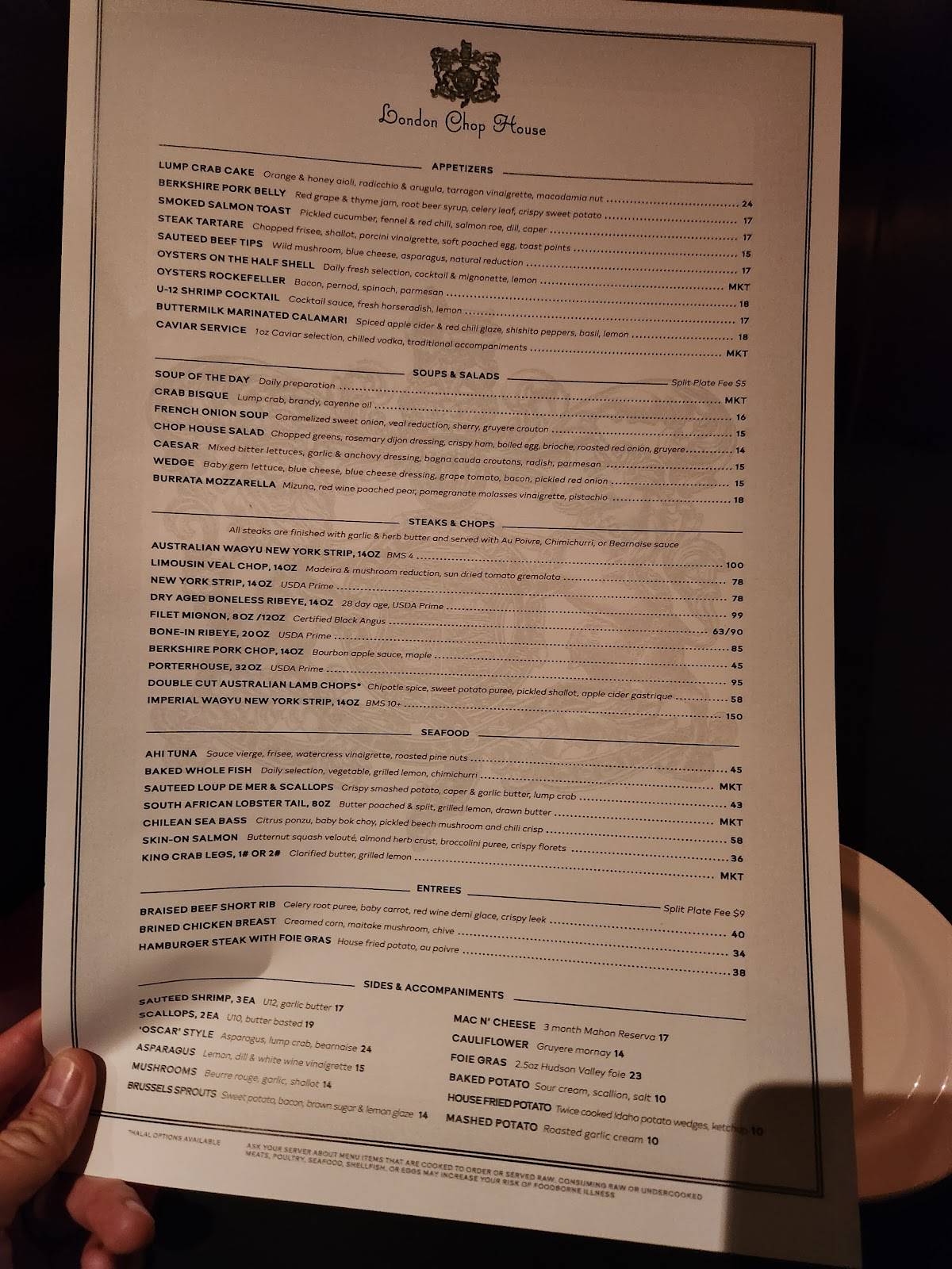 Menu at London Chop House pub & bar, Detroit