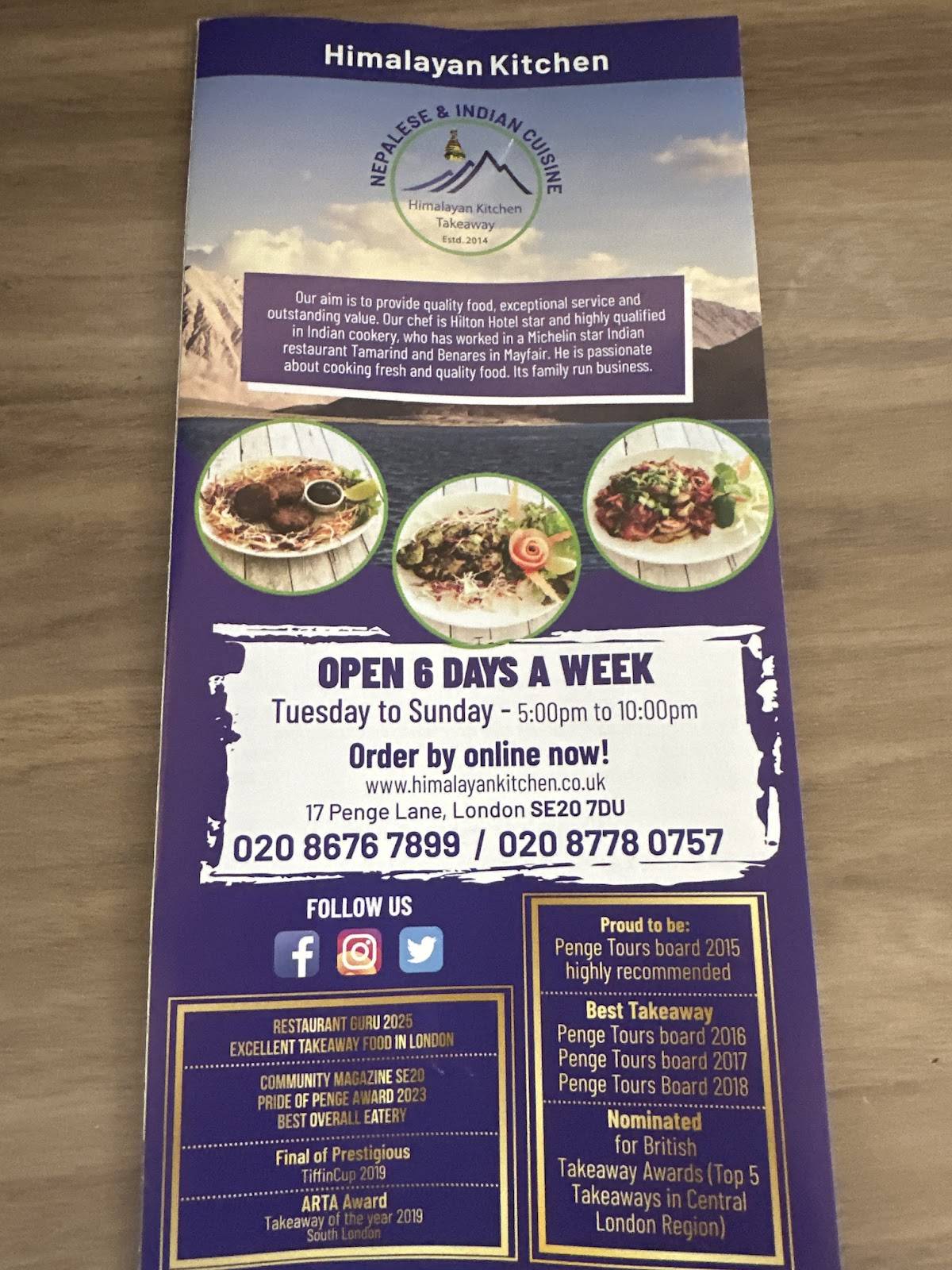 Menu at Himalayan Kitchen restaurant, London, 17 Penge Ln