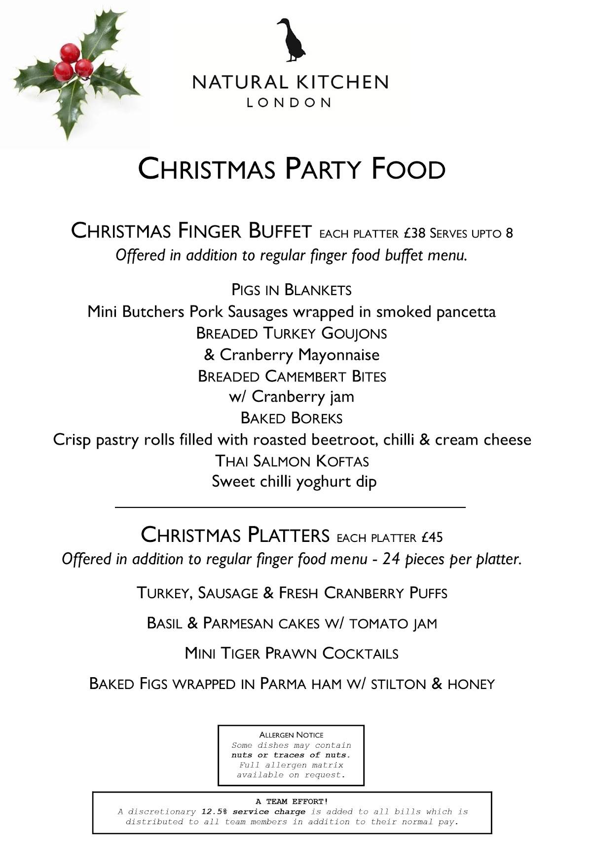 Menu at Natural Kitchen restaurant, London, 15-17 Nevill Ln