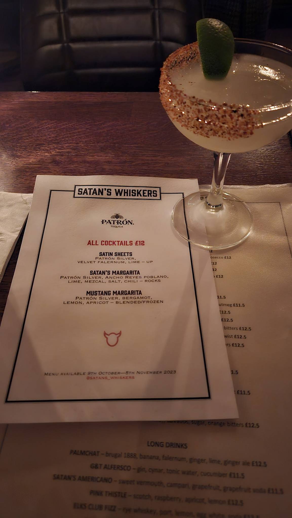 Menu at Satan's Whiskers pub & bar, London