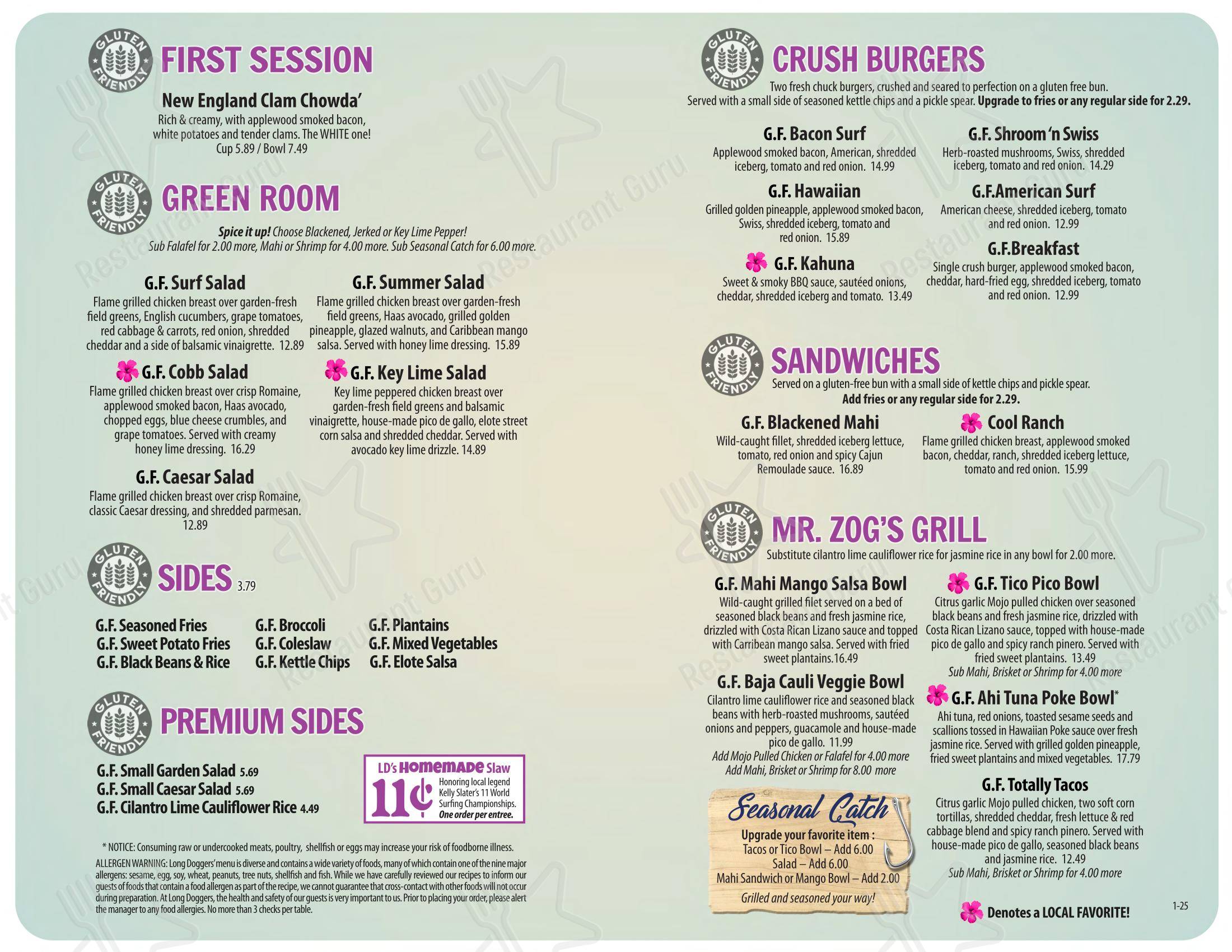 Menu at Long Doggers restaurant, Indialantic, 890 N Miramar Ave