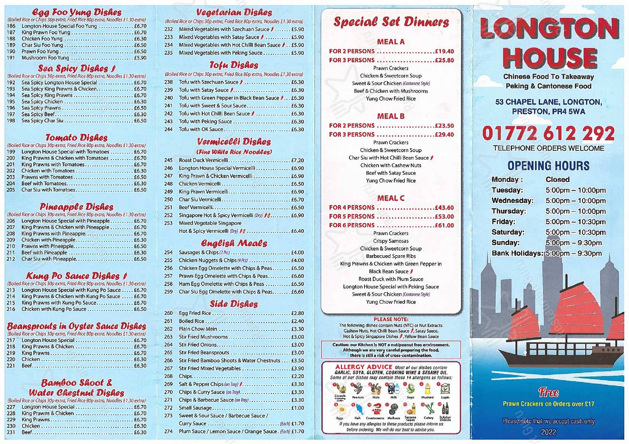 Menu at Longton House fast food, Preston