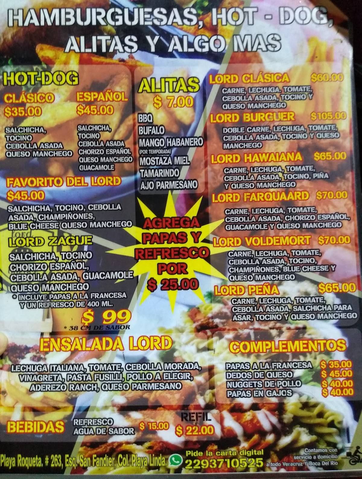 Menu at Lord burger restaurant, Valente Díaz