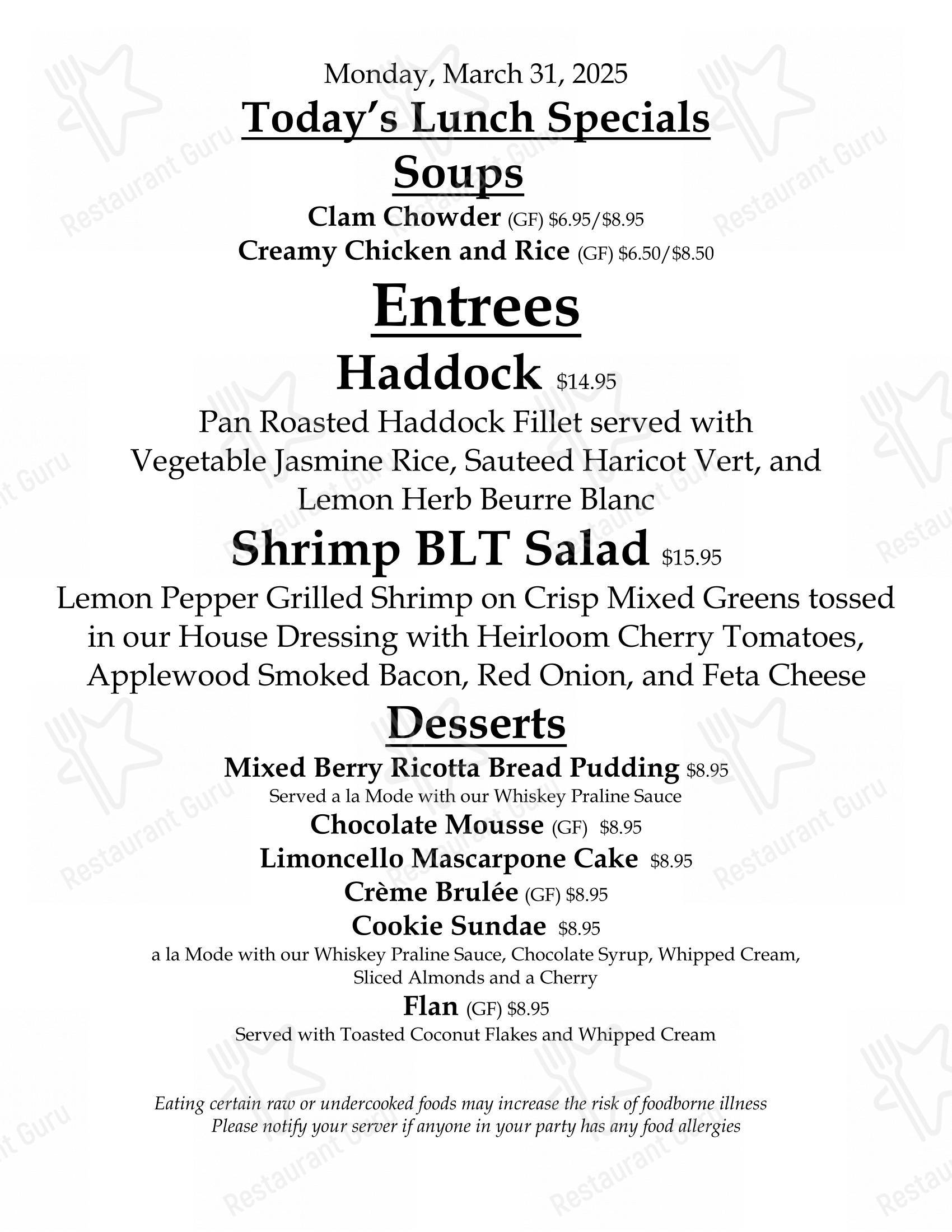 Menu at Loretta restaurant, Newburyport, 15 Pleasant St