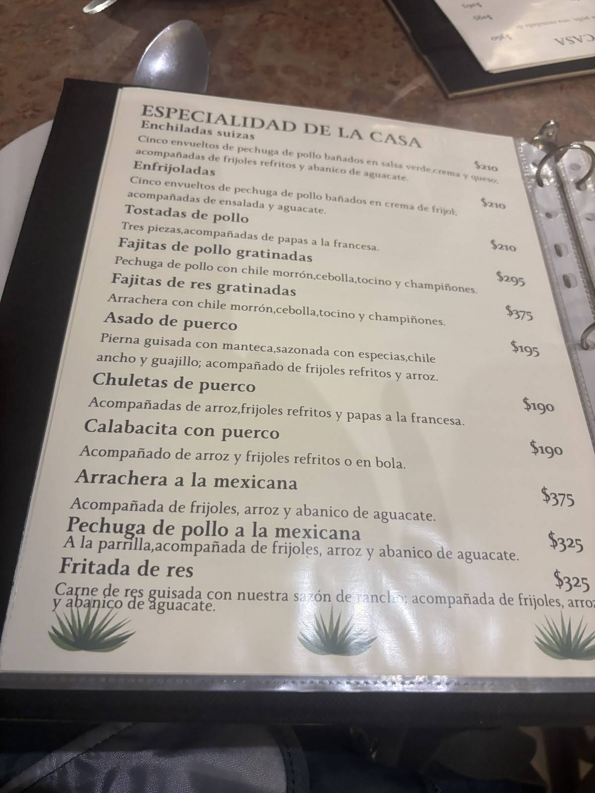 Menu at Los Agaves restaurant, Guadalupe, Av. Miguel Alemán 5500