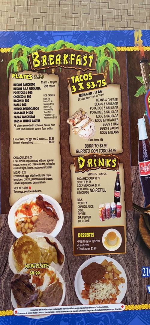 Menu at Los Comales restaurant, Cameron, N Travis Ave