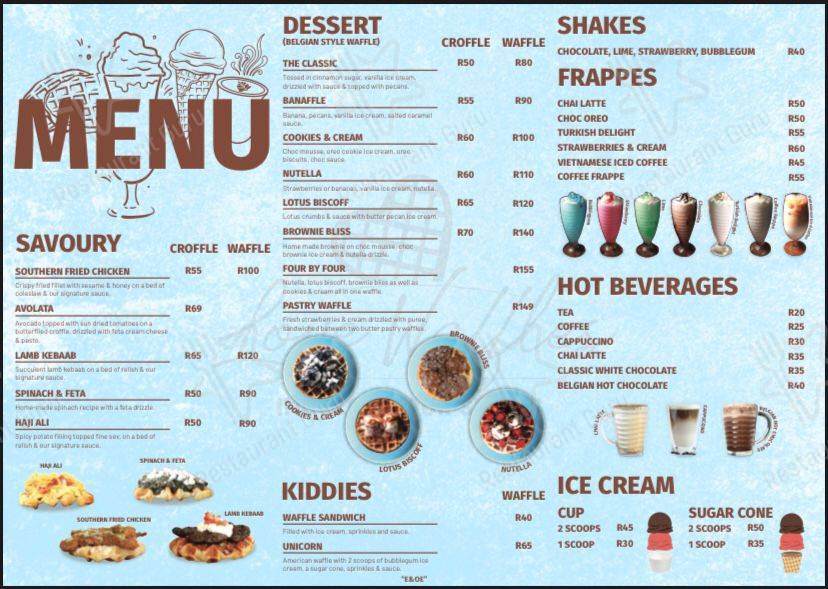 Menu at Love Waffles, Durban