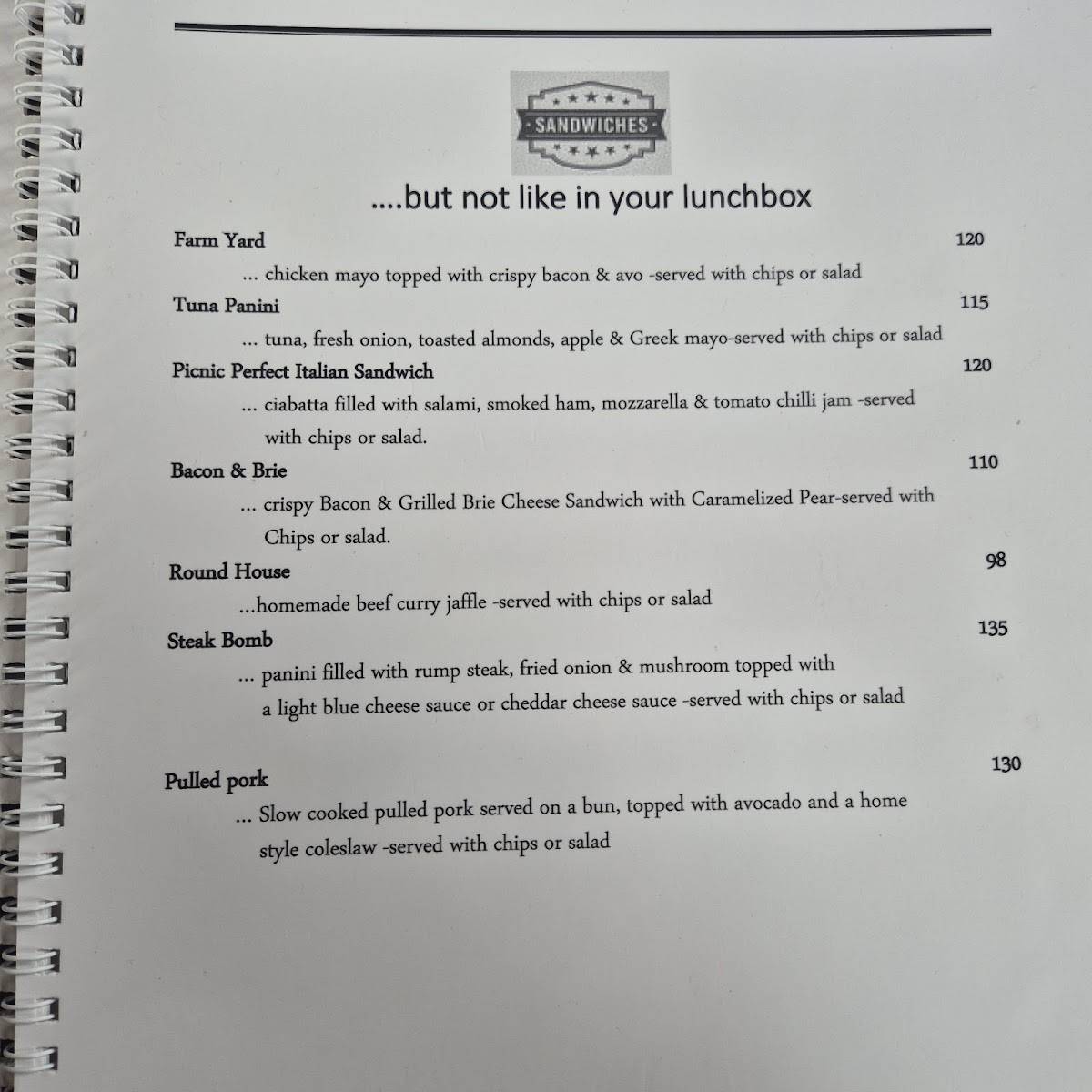 Menu at Lua A Baker's Cafe, Johannesburg