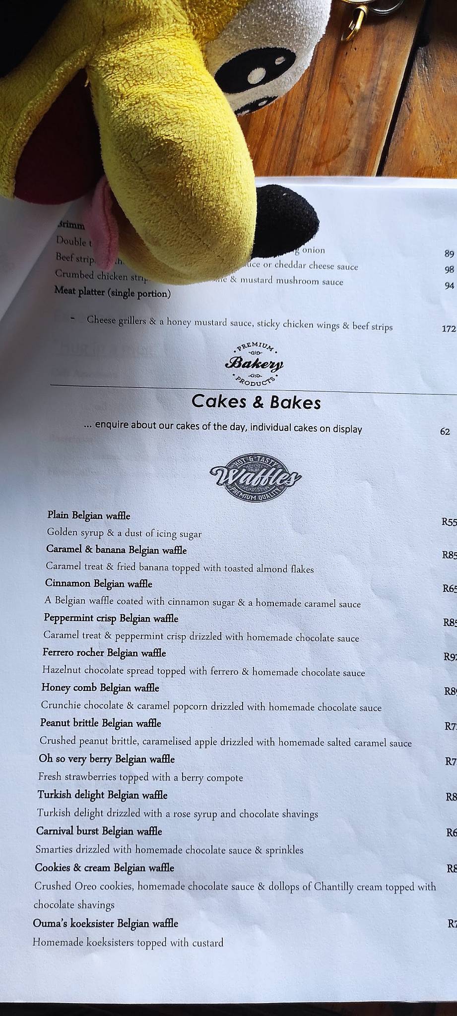 Menu at Lua A Baker's Cafe, Johannesburg