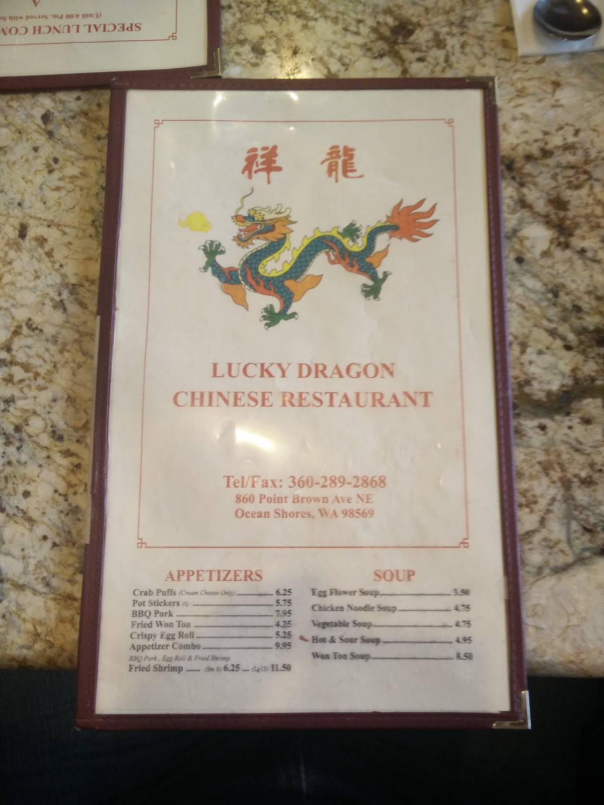 Menu at Lucky Dragon Restaurant, Ocean Shores