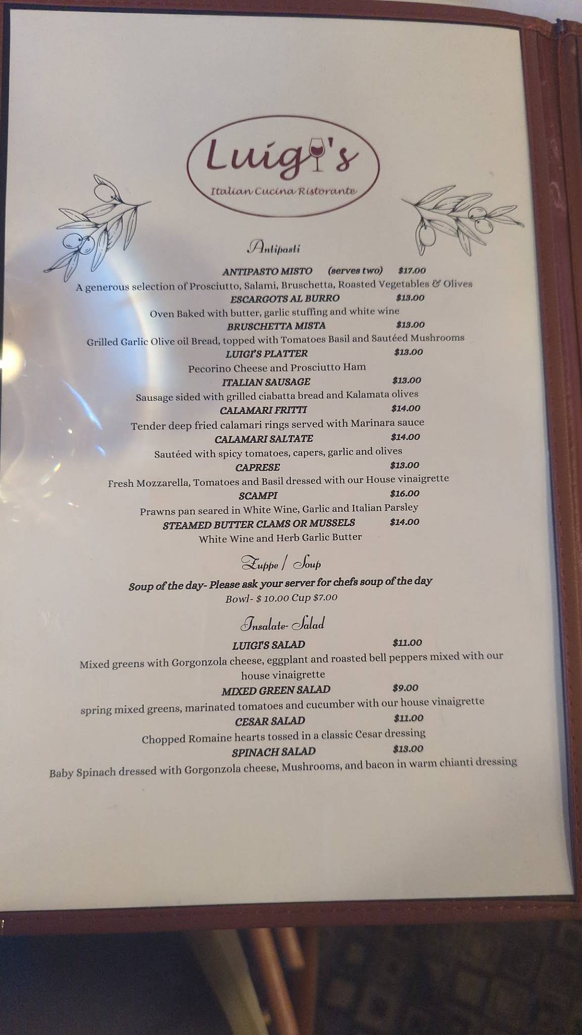 Menu at Luigi's Italian Cucina restaurant, Redmond