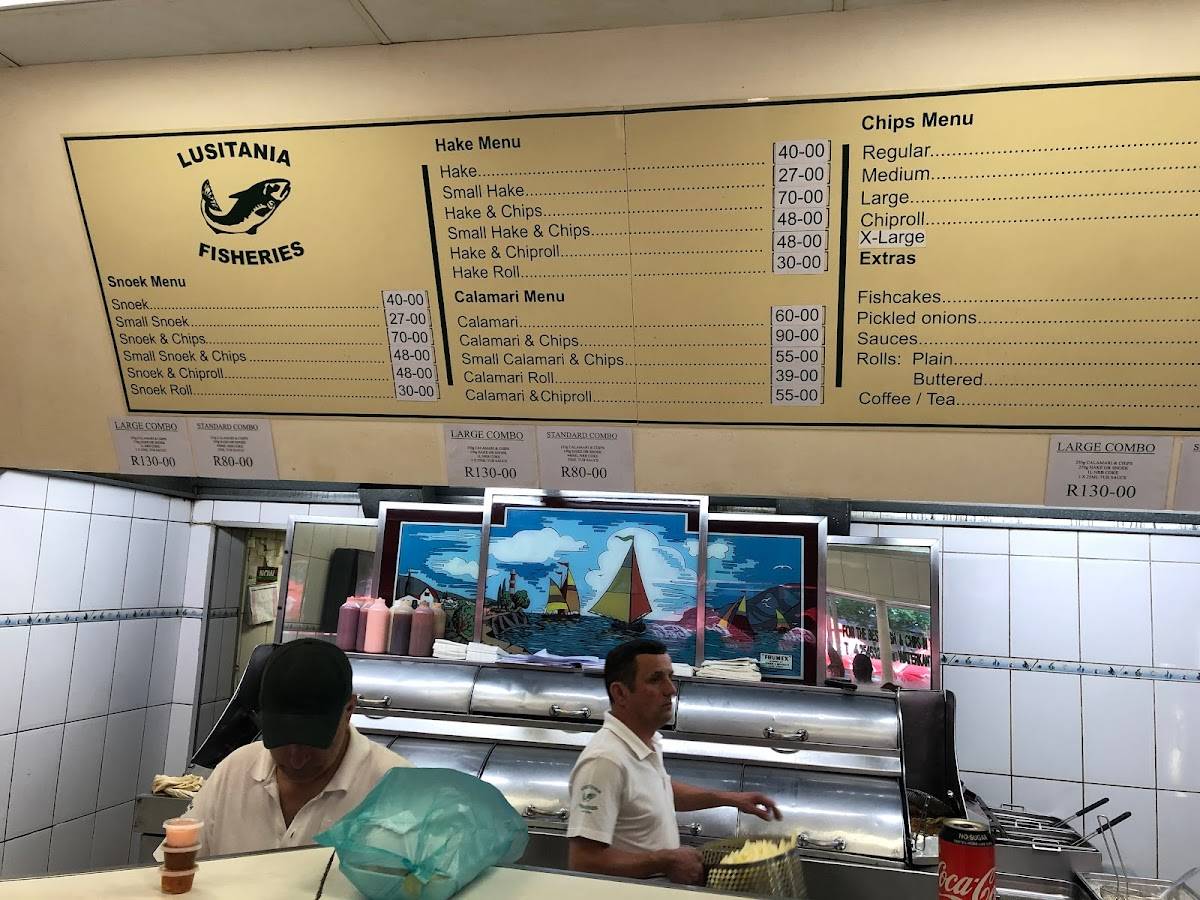 Menu at Lusitania Fisheries restaurant, Cape Town, 49A Waterkant Street