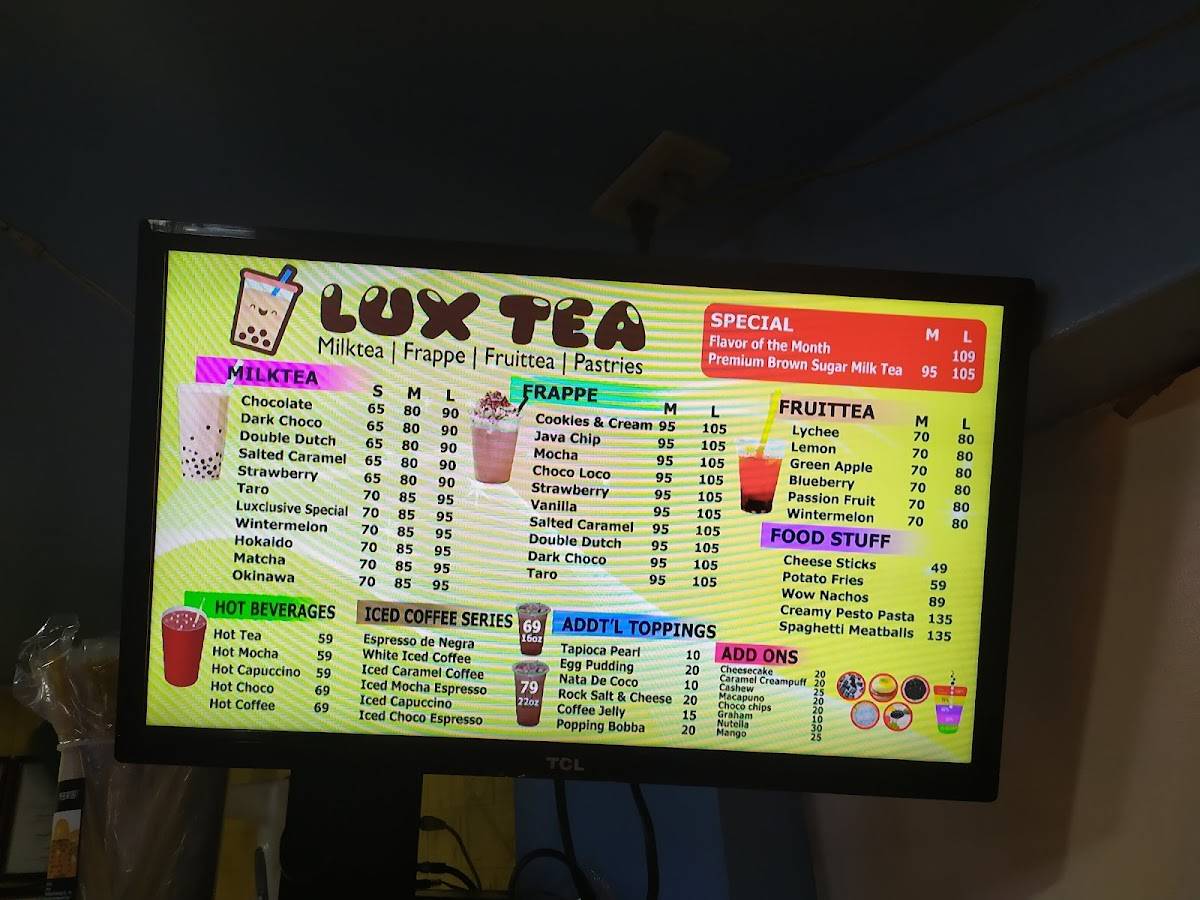 Menu at Lux Tea, Manila