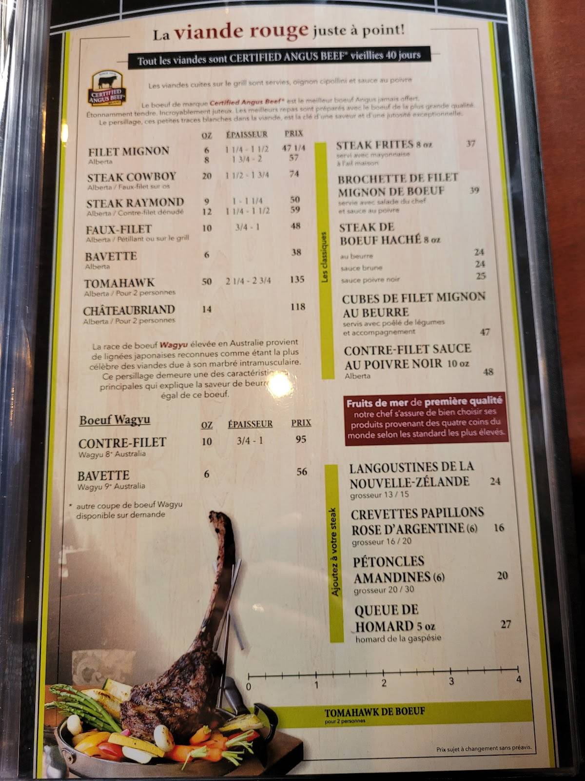 Menu au Le Luxor pizzeria, Victoriaville