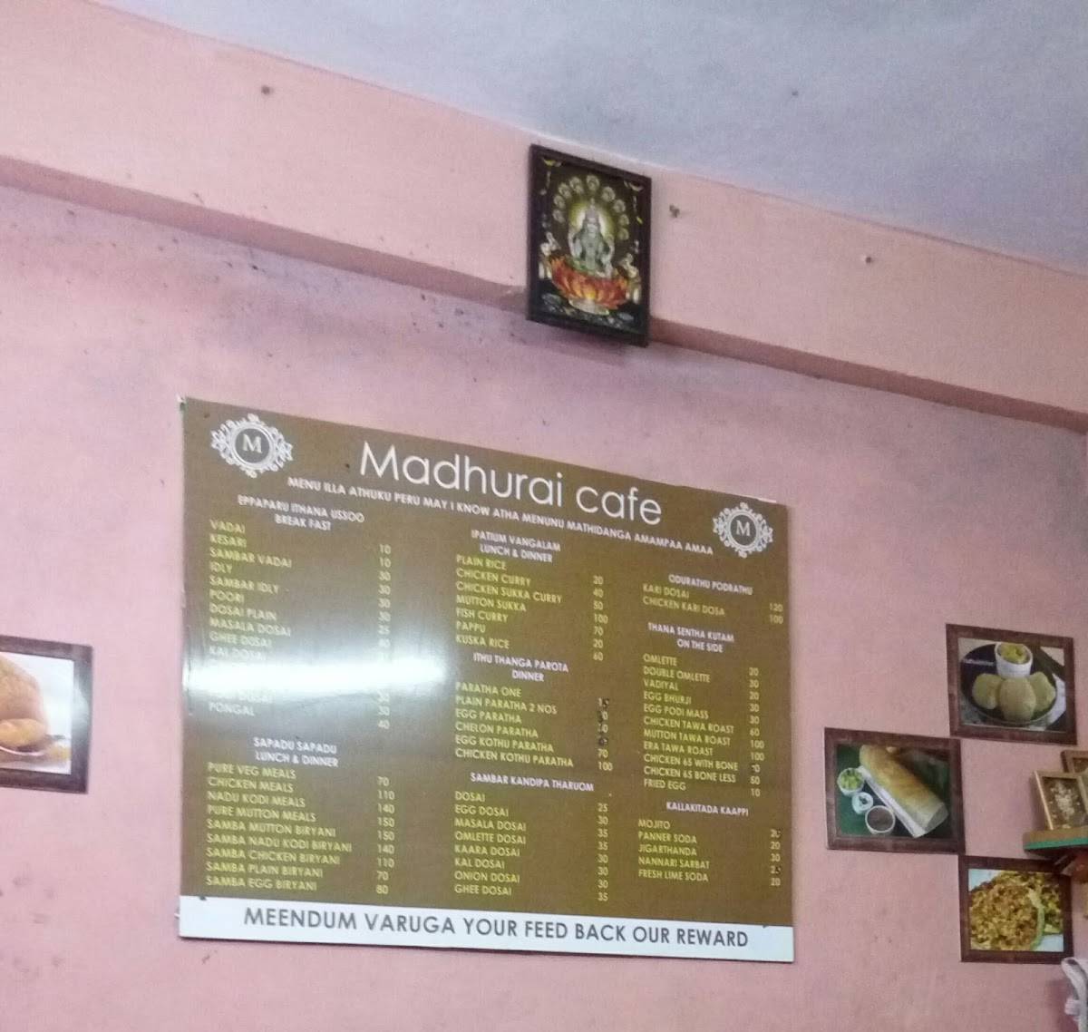 Menu at Madurai Cafe, Hyderabad