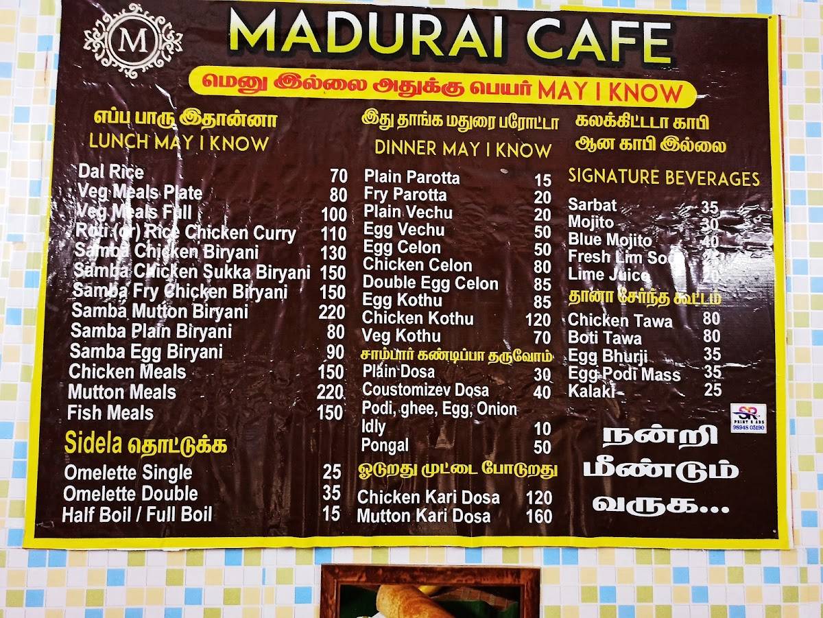 Menu at Madurai Cafe, Hyderabad