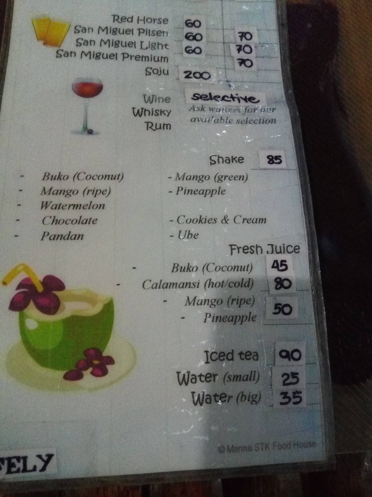 Menu at MANNA SUTUKIL/Mayang Seafoods restaurant, Lapu-Lapu City