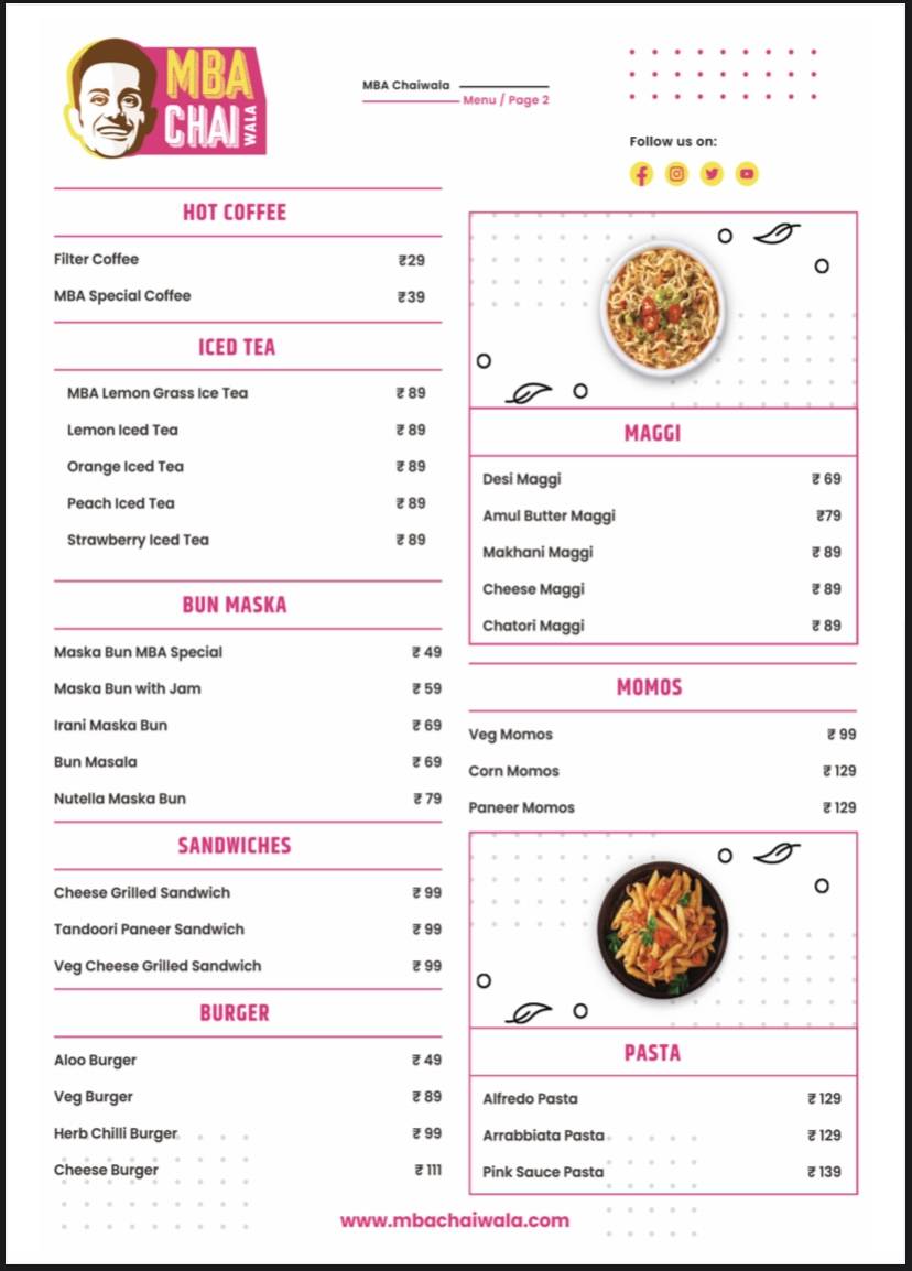 Menu at MBA Chaiwala Bangalore, Bengaluru