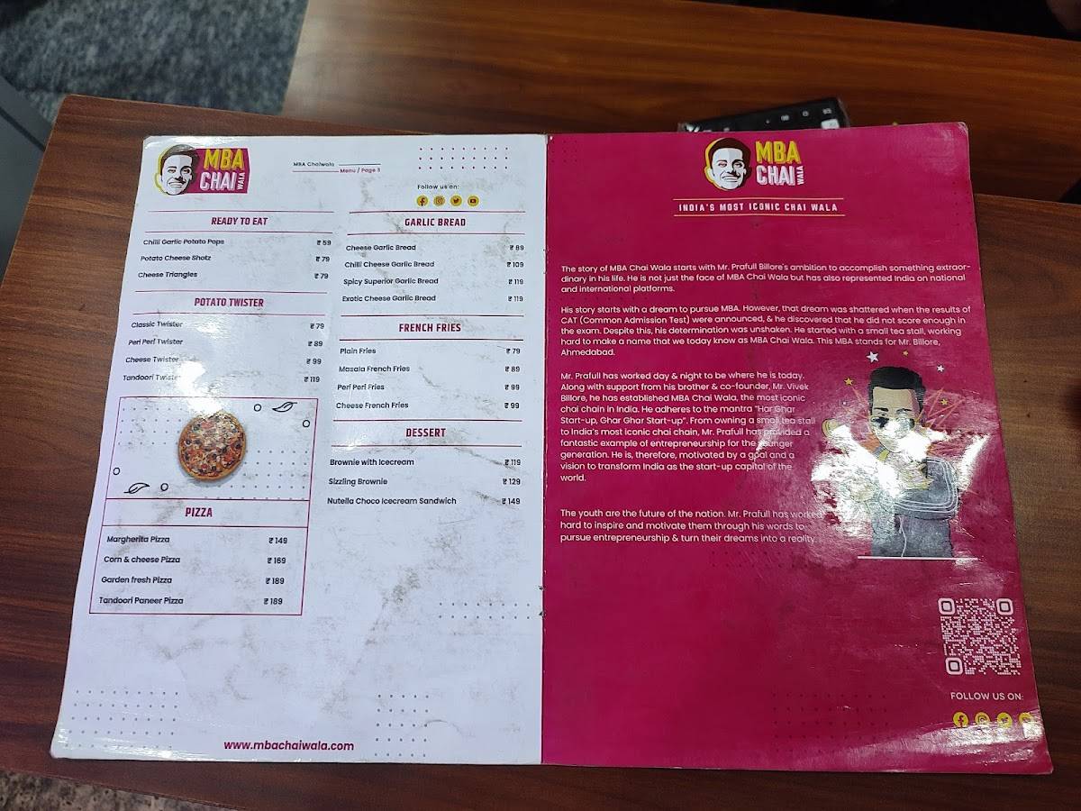 Menu at MBA Chaiwala Bangalore, Bengaluru