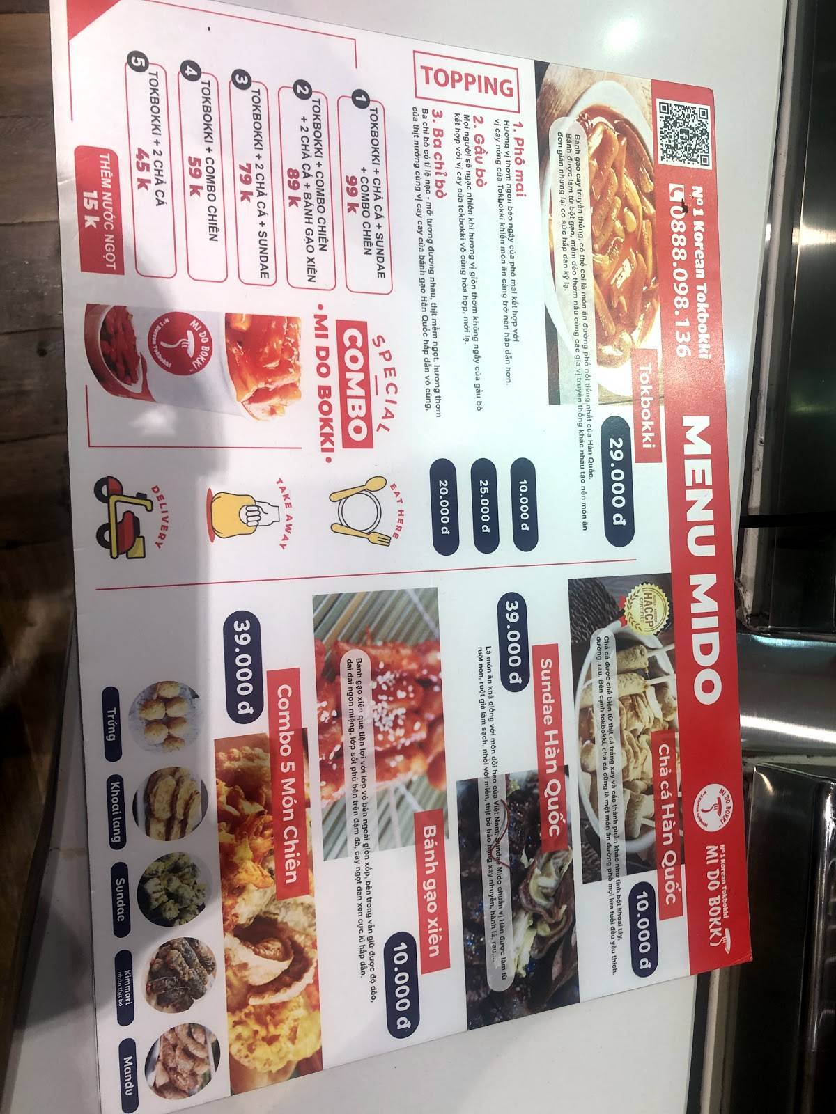 Menu at MI DO BOKKI restaurant, Hai Phong