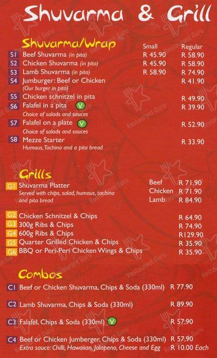 Carta del restaurante MI-Vami Shuvarma & Grill, Umhlanga