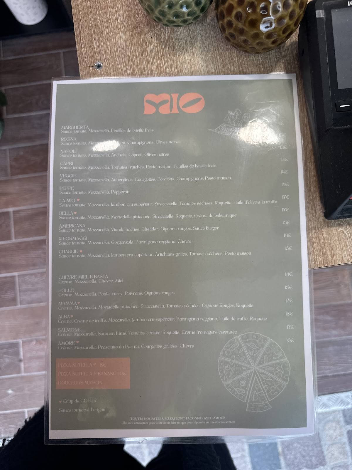 Menu au MIO restaurant, Les Sables-d'Olonne