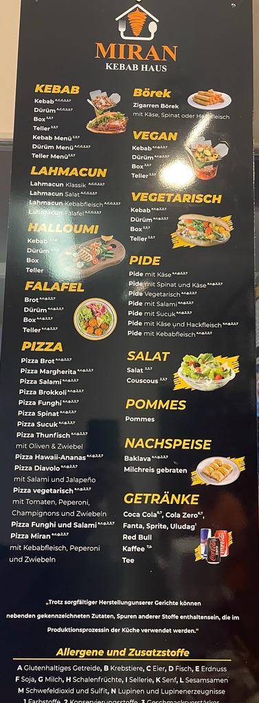 Speisekarte von MIRAN Kebab Haus restaurant, Forstinning