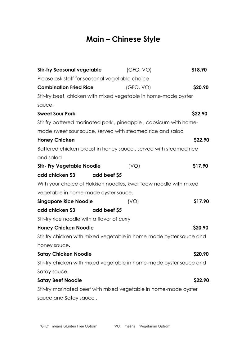 Menu at MISS FANG CAFE & RESTAURANT, Carnarvon