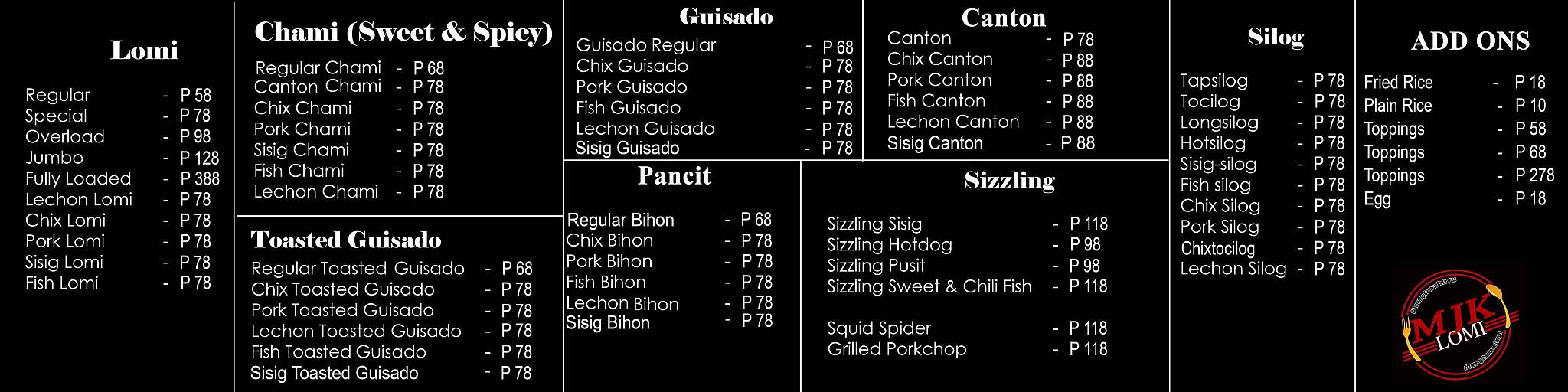 Menu at MJK Lomi - Amadeo restaurant, Amadeo