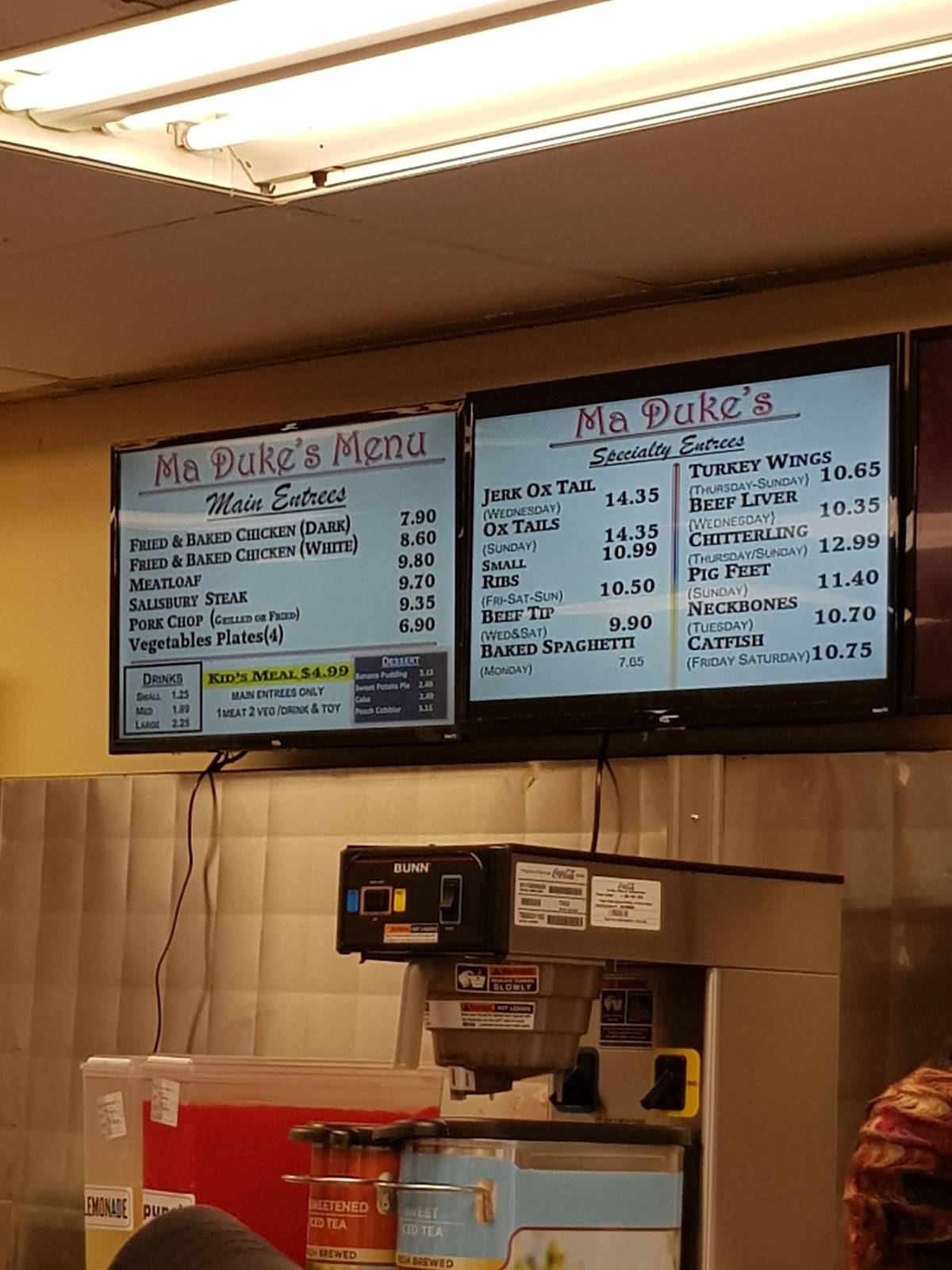 Menu at Ma Dukes Southern Cookin restaurant, Macon