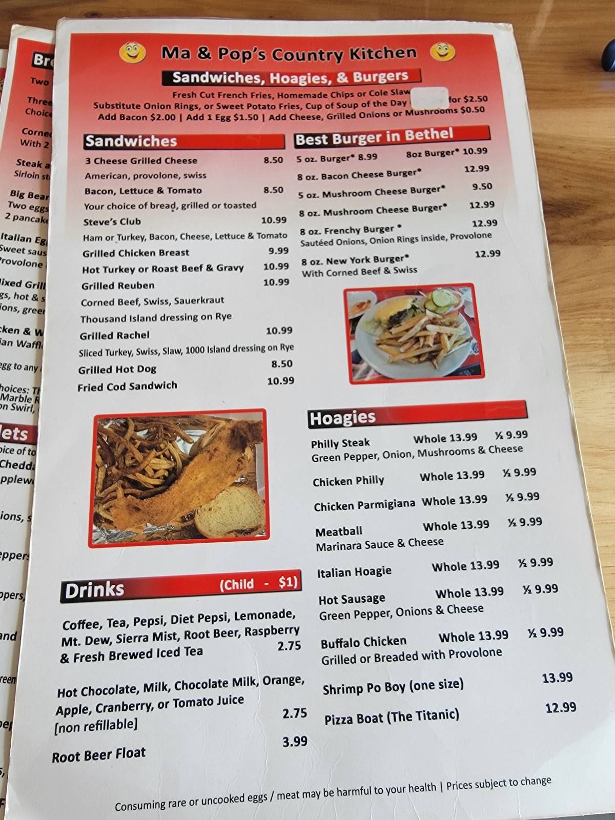 Menu at Ma and Pop's Country Kitchen restaurant, Bethel Park