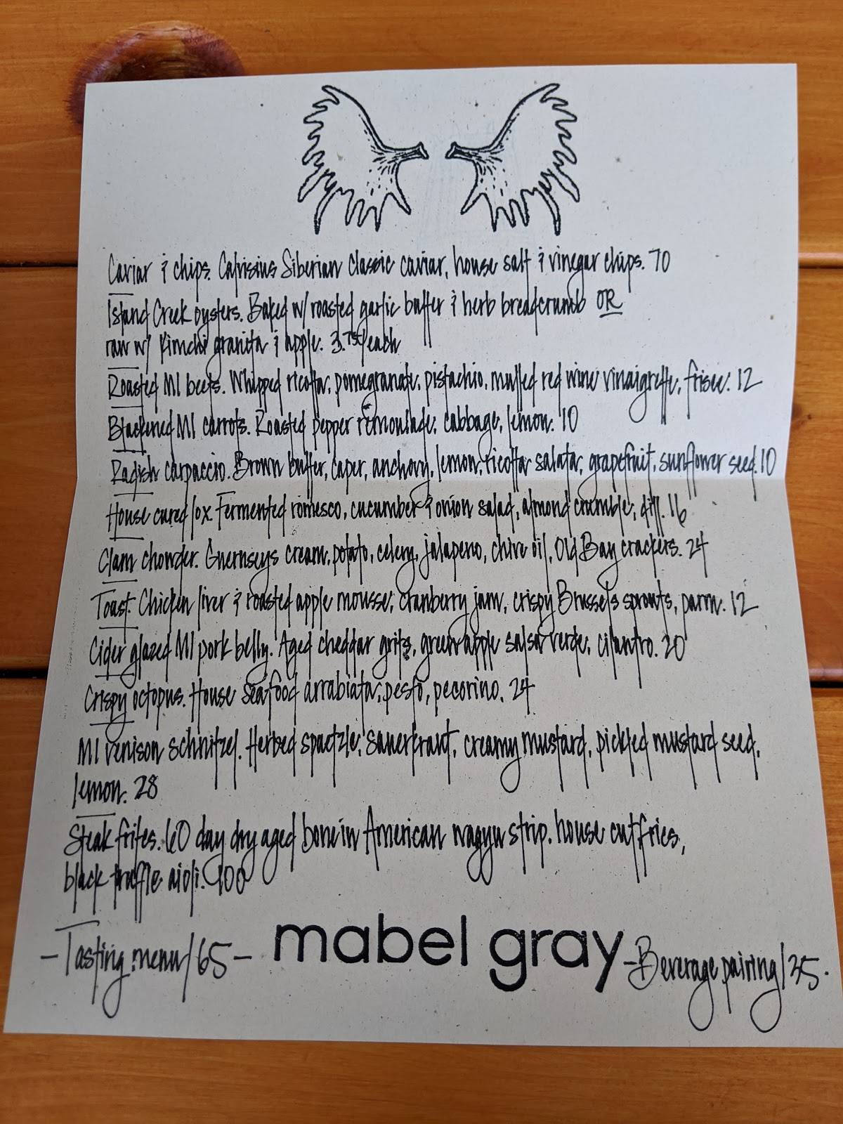 Menu at Mabel Gray restaurant, Hazel Park