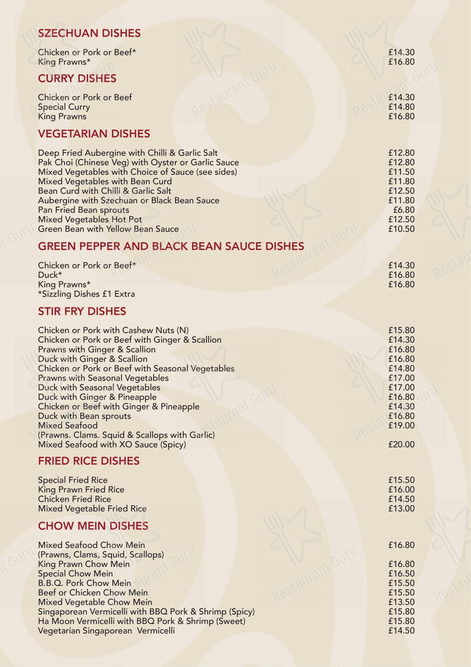 Menu at Macau restaurant, Belfast