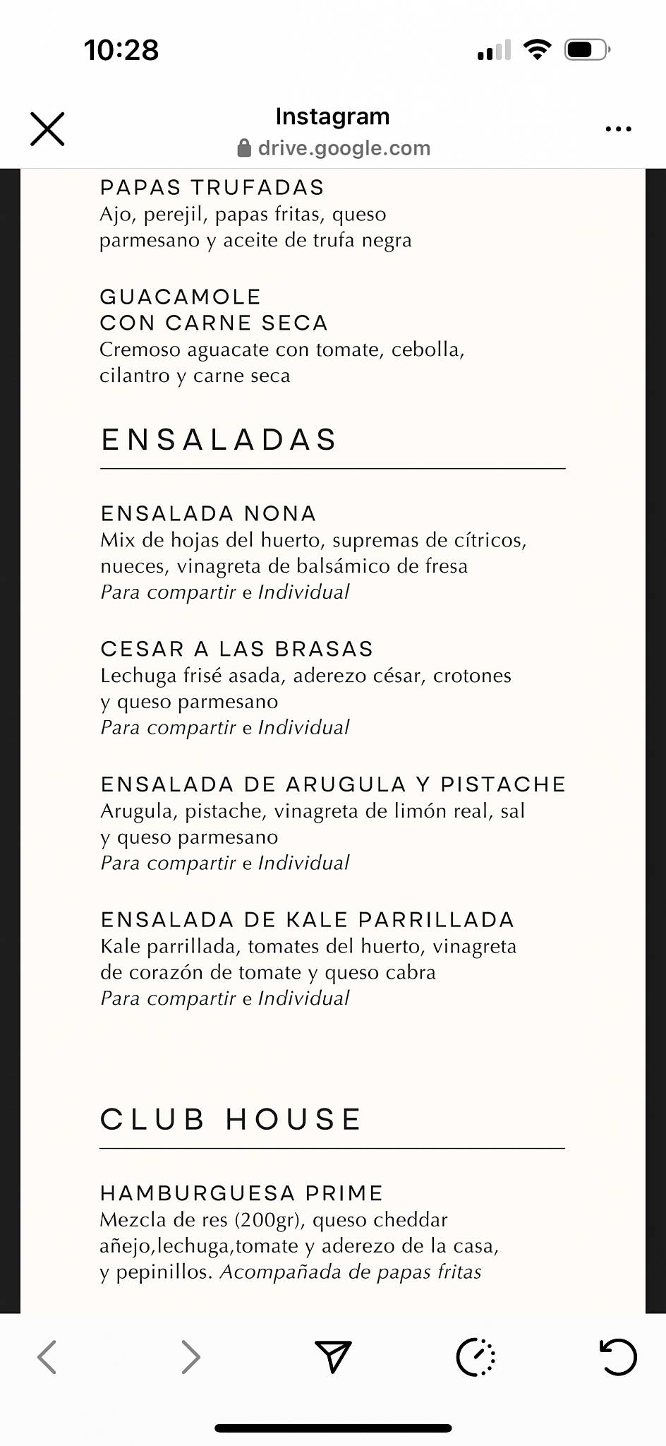 Menu at Maderas Open Kitchen restaurant, Hermosillo