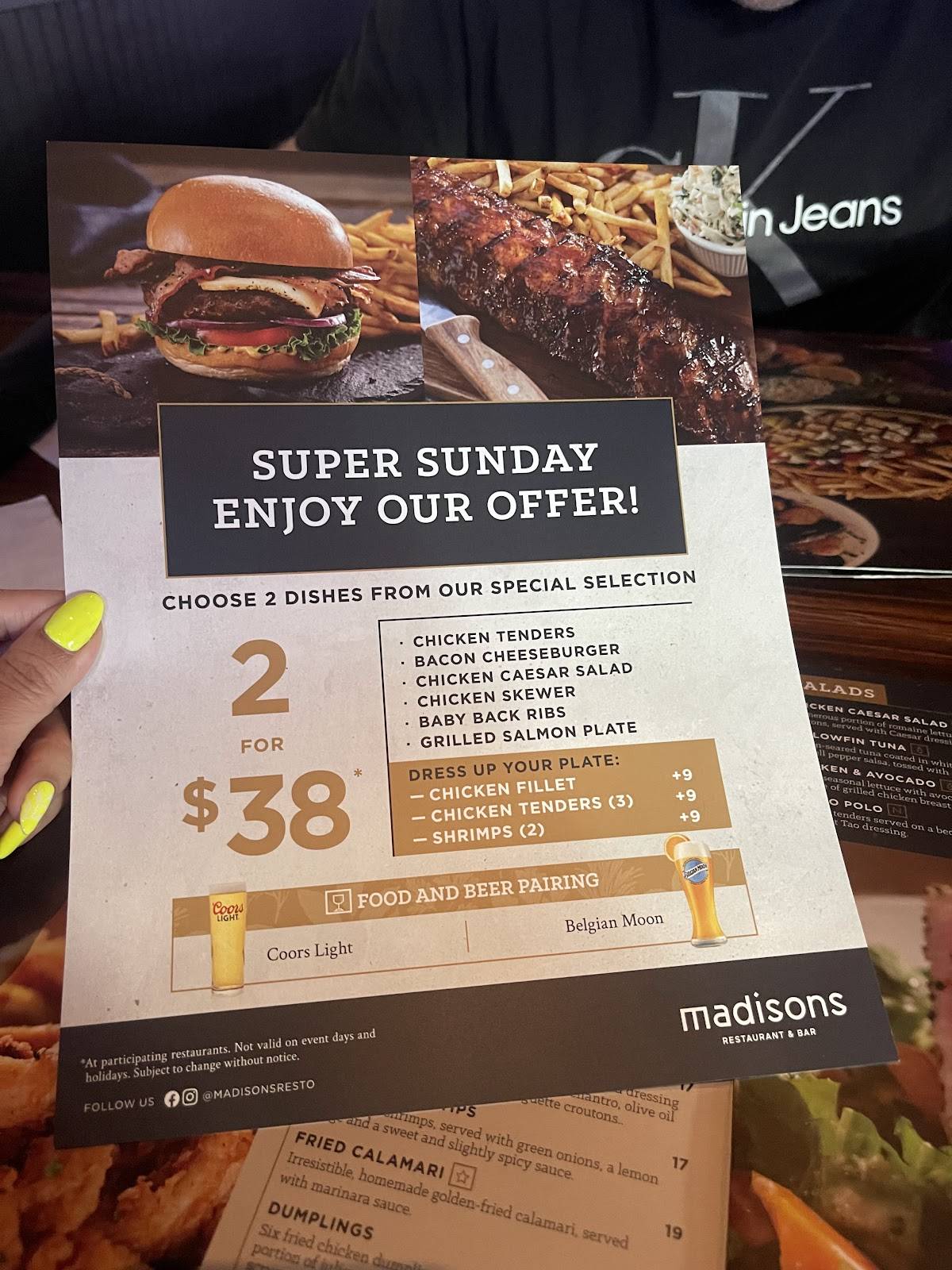 Menu au Madisons New York Grill & Bar - St-Dorothee, Laval, 460 ...