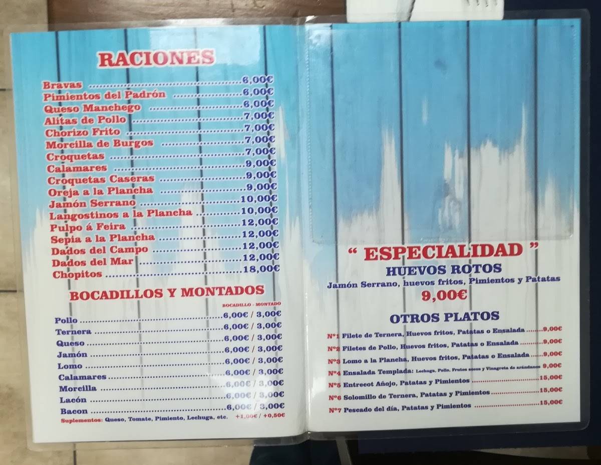 Menu at Bar Padrao Cops, Madrid
